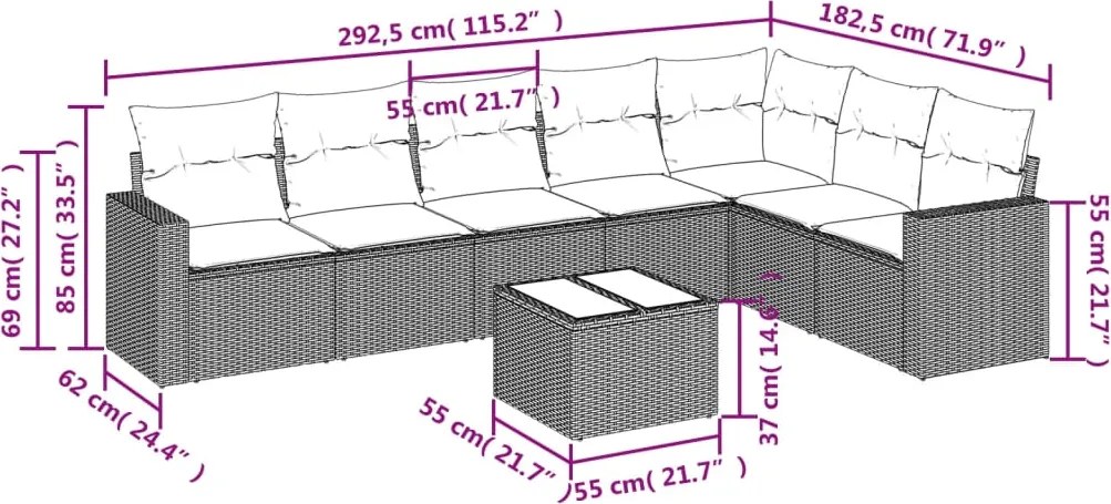 8dílná zahradní sedací souprava s poduškami černá polyratan 3219046