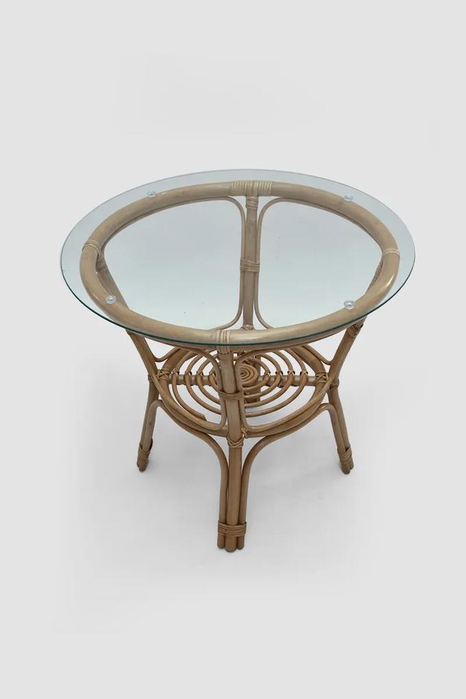 Vingo Konferenční ratanový stolek medové barvy se sklem, 65 cm