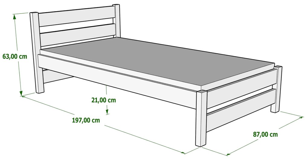 BabyBeds Postel z borovicového masivu KARO Velikost postele: 200x90 cm, Barva postele: Tyrkys