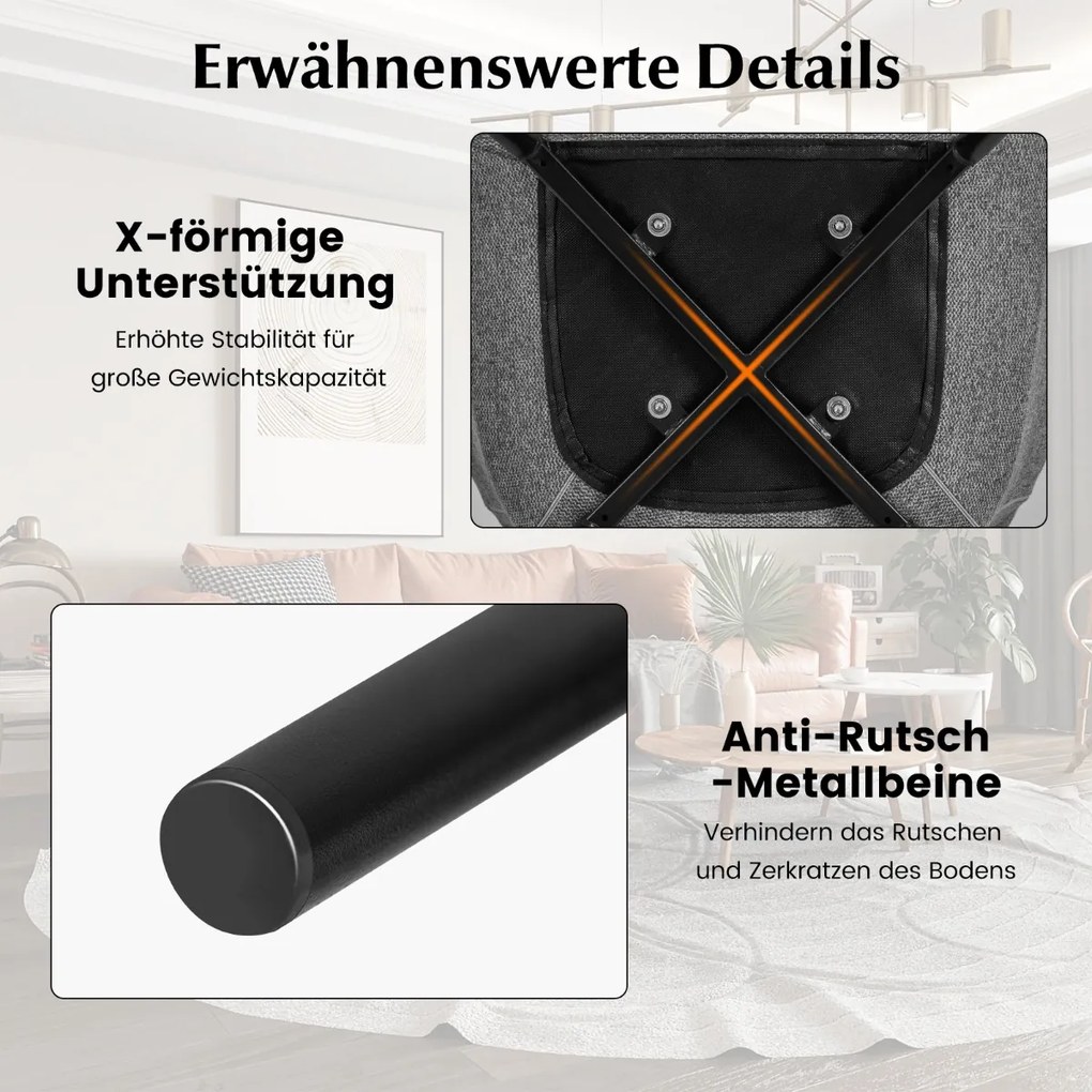 Costway Sada 2 jídelních židlí čalouněné židle s ergonomickým opěradlem šedo