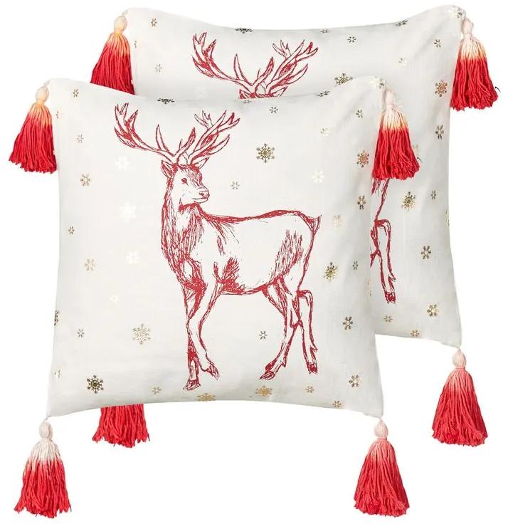 Sada 2 bavlněných polštářů vánoční motiv 45 x 45 cm bílé/červené VALLOTA Beliani