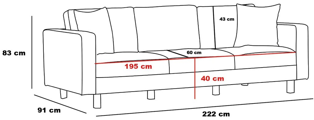 Hanah Home Třímístná pohovka BERLIN krémová se zlatou 222 cm 825BLC2797