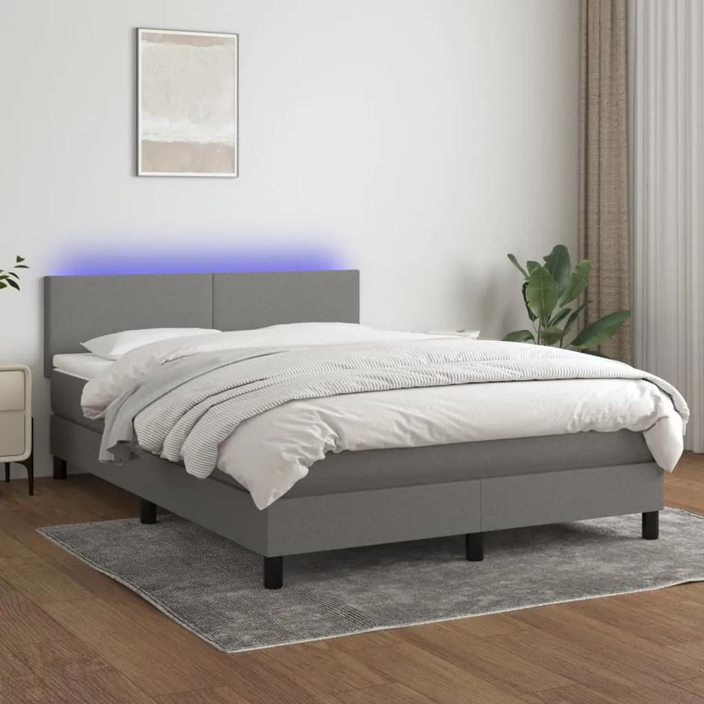 Box spring postel s matrací a LED tmavě šedá 140x190 cm textil,  3132990