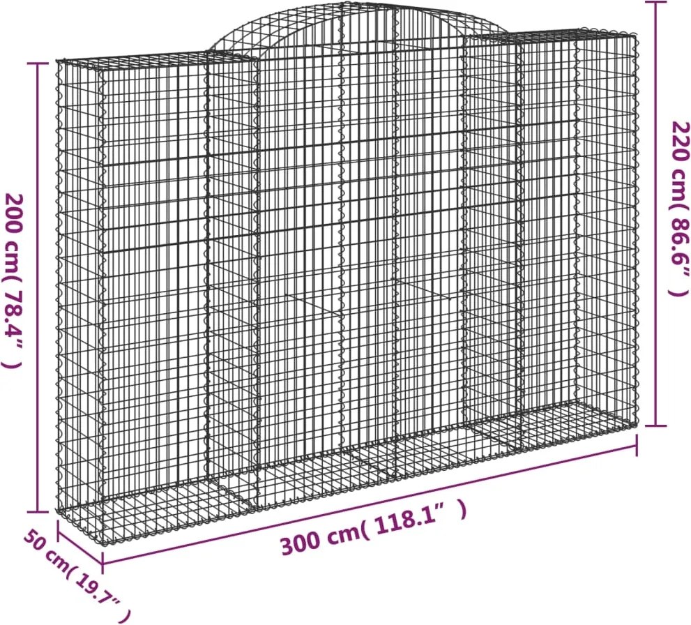 Klenutý gabionový koš 300 x 50 x 200/220 cm pozinkované železo 153520