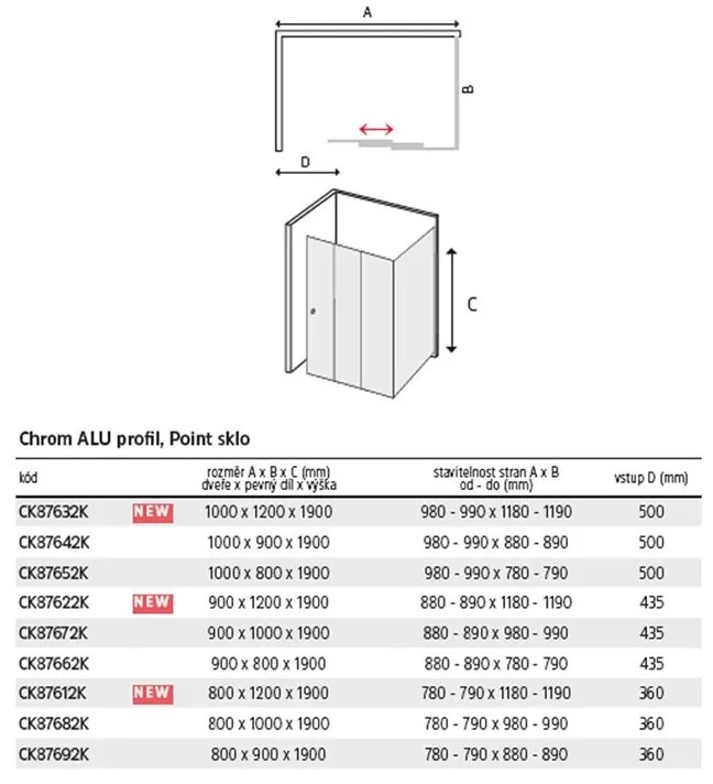 Mereo Mereo, Sprchový kout, Lima, obdélník, chrom ALU, sklo Point, CK87652K