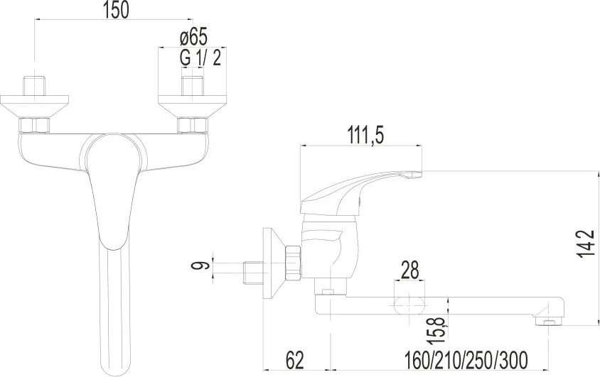 Mereo Mereo, Dřezová nástěnná baterie, Sonáta, s ramínkem plochým rovným 210 mm, chrom, CB302N