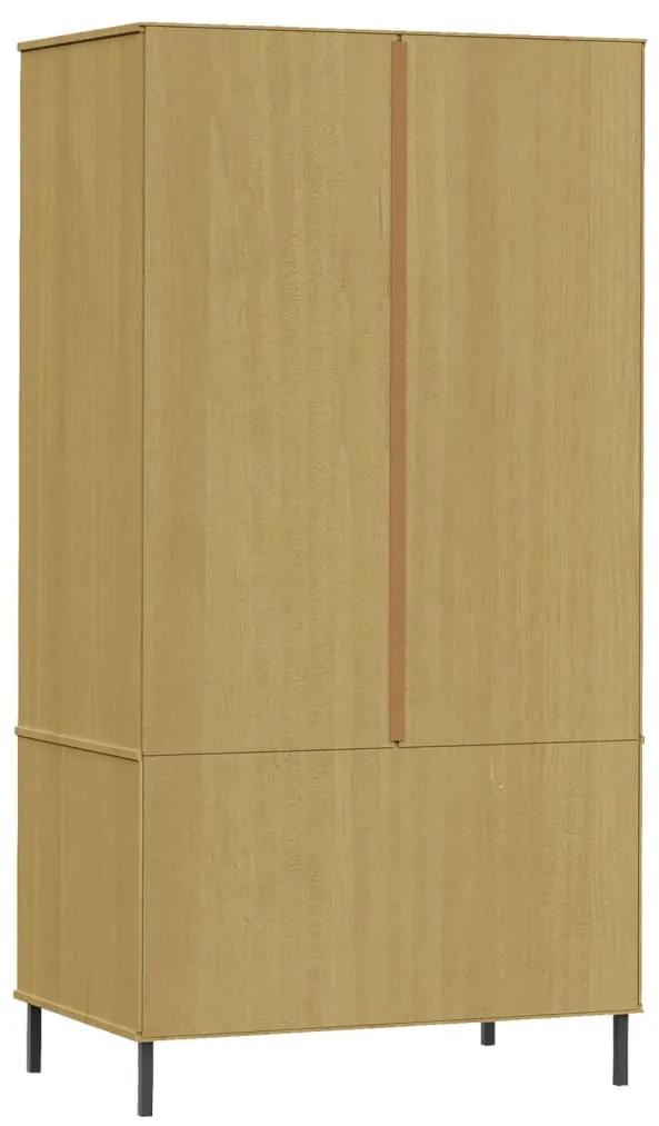 Šatní skříň Oslo s kovovými nohami - masivní dřevo - 90x55x172,5 cm | hnědá