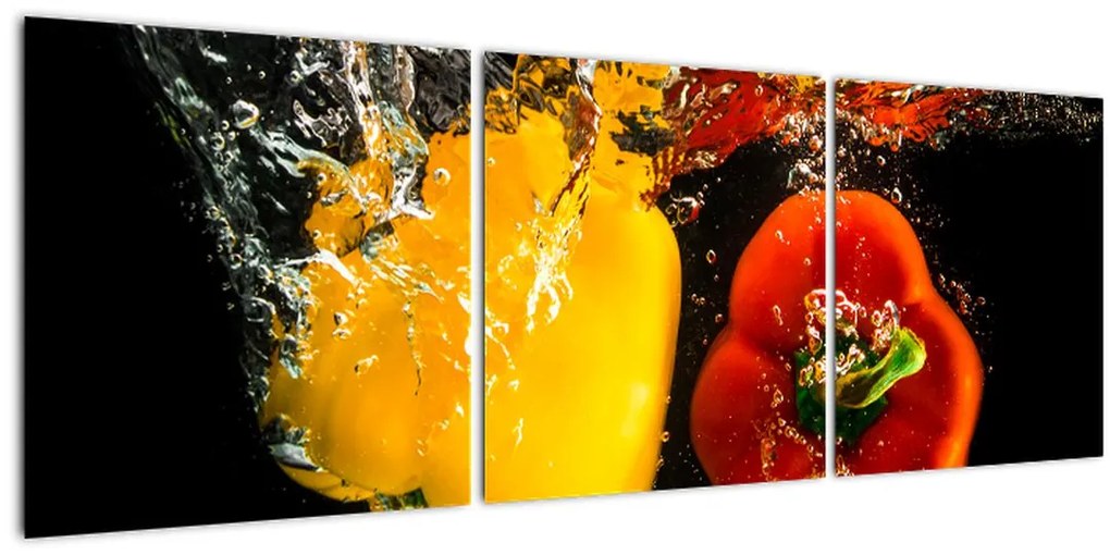 Obraz - papriky ve vodě (120x40 cm), 40 dalších rozměrů