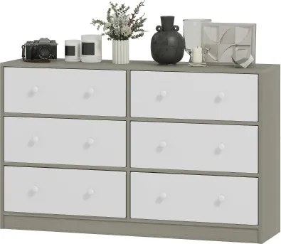 HOMCOM regálová skříň se 6 skládacími zásuvkami s dvojitými úchyty, ze dřeva, oceli a látky, 114x30x70 cm, bílá a šedá