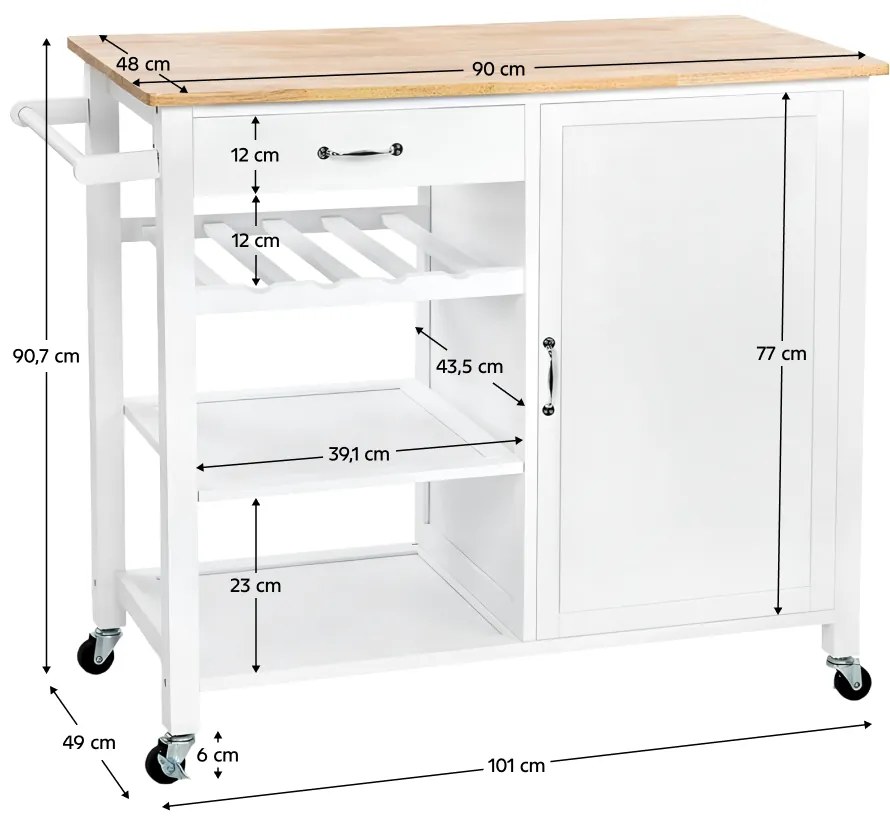 Kondela Servírovací vozík, bílá/přírodní, ROBINS