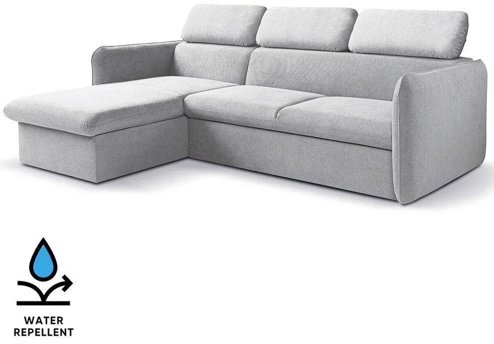 Malá sedací souprava SLIM | 179x235 cm | LEVÁ | 80 světle šedá | rozkládací + úložný prostor