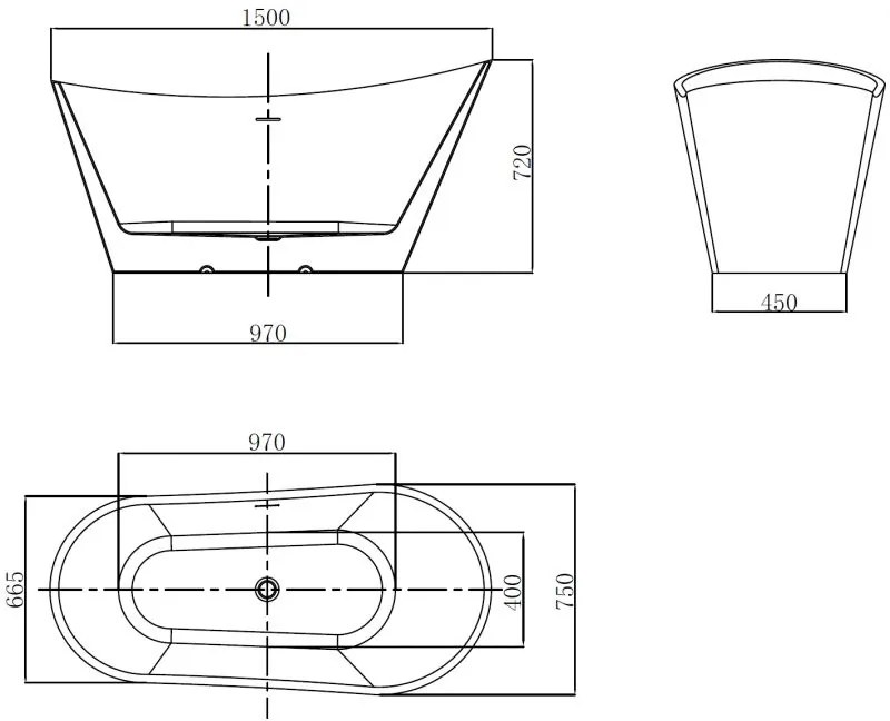 Mexen Dora, volně stojící vana 150 x 75 cm, bílá/černá, zlatý matný přepad, 52071507575-55
