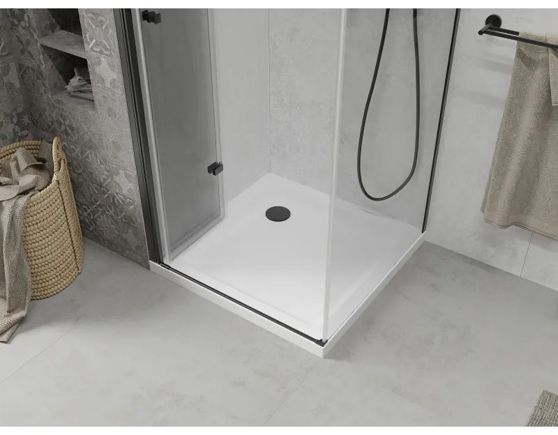Mexen Lima, sprchový kout 90 (dveře) x 90 (stěna) cm, 6mm čiré sklo, černý profil + SLIM sprchová vanička 5cm s černým sifonem, 856-090-090-70-00-4010B