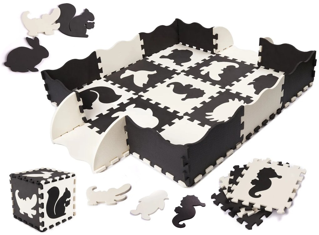 Creative Corner Pěnové puzzle podložka / ohrádka pro děti 25 kusů černá a bílá