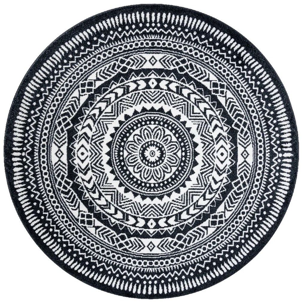 Dywany Łuszczów, Kusový koberec Napkin black kruh, 100x100 (průměr) kruh, černobílá, chodba / předsíň