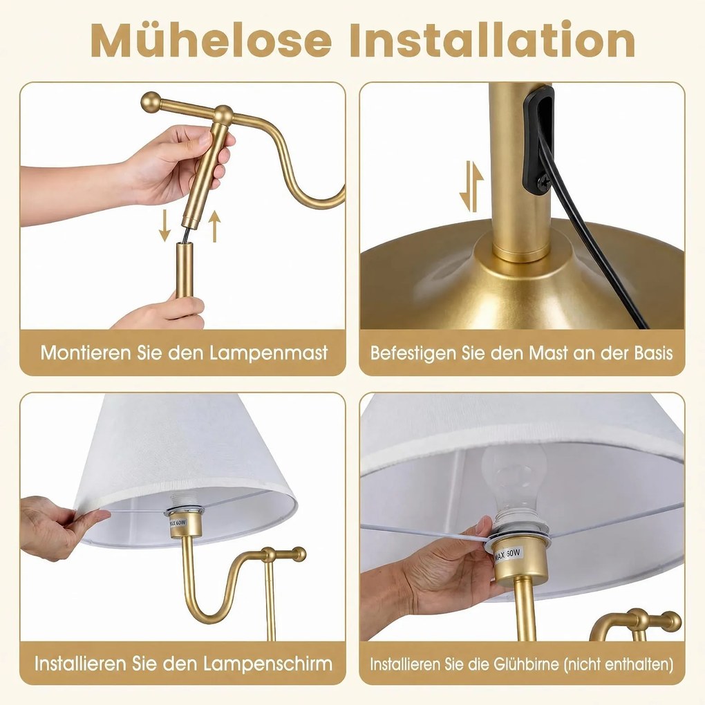 Costway Stojací lampa 158 cm s látkovým stínidlem a kovovým rámem Stojací lampa