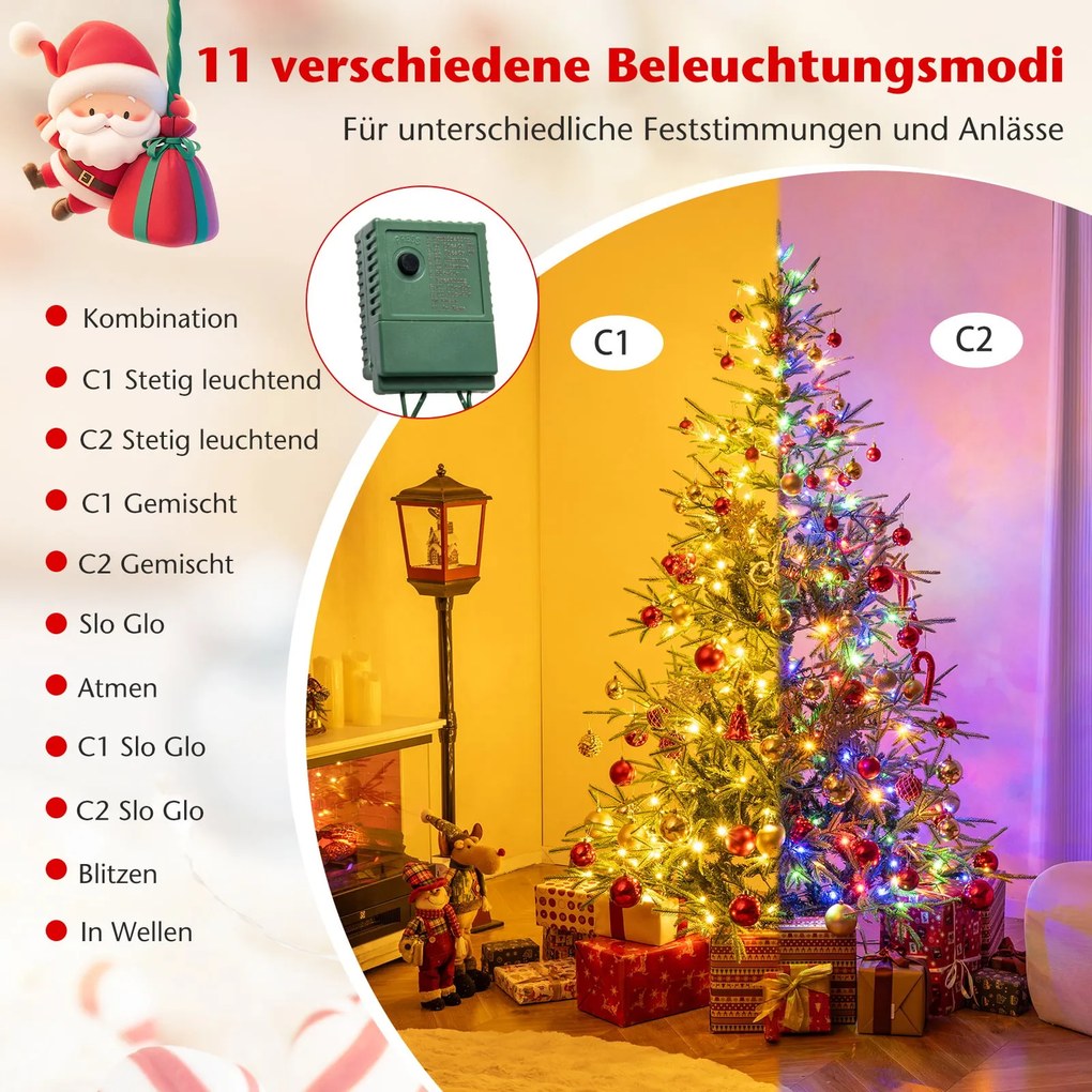 Costway 180 cm Umělý vánoční stromeček s 250 Vícebarevná LED světla Umělý