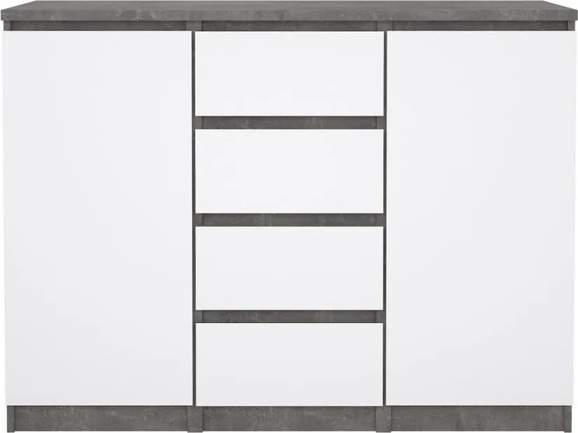 Komoda Simplicity 121 x 50 x 91 cm, šedá / bílý lesk