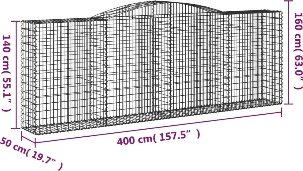 vidaXL Klenuté gabionové koše 25ks 400x50x140/160cm pozinkované železo [3147033]