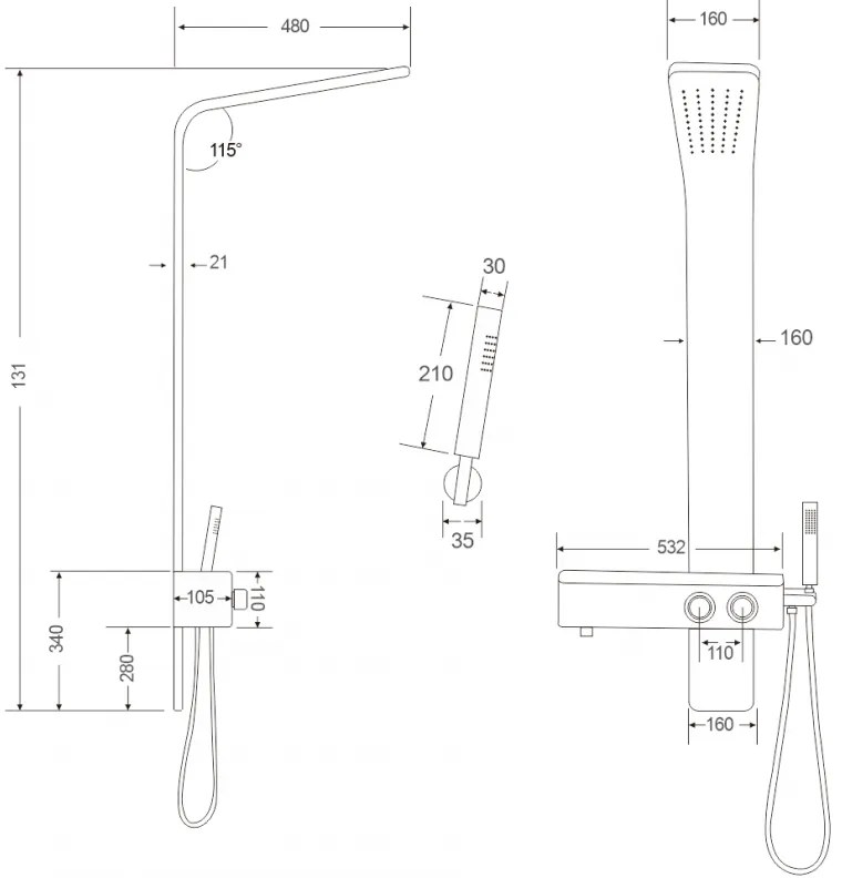 Mexen Sund, sprchový panel, černá, 7620-02-70