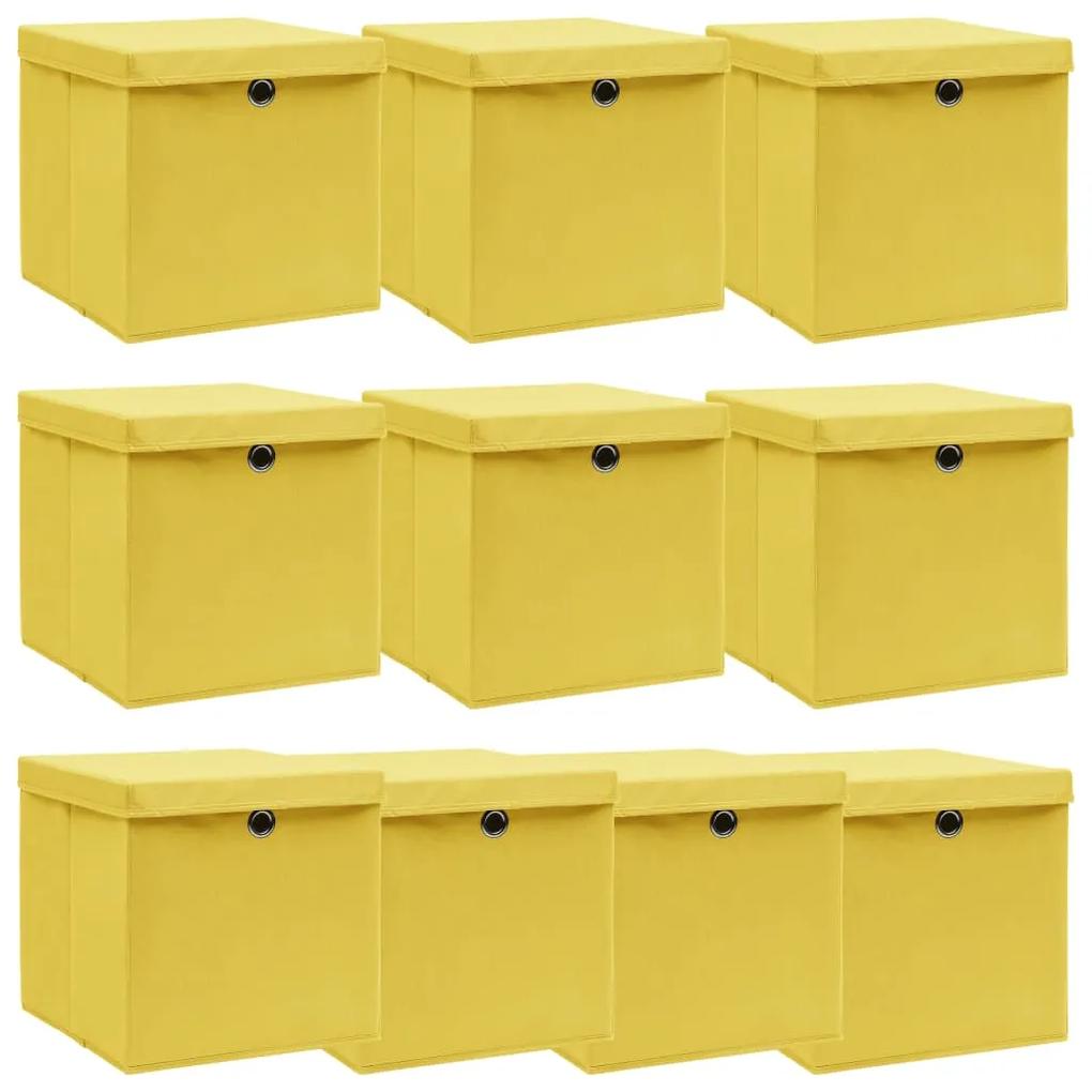 288368 vidaXL Úložné boxy s víky 10 ks žluté 32 x 32 x 32 cm textil