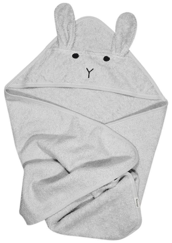Šedá bavlněná dětská osuška s kapucí 76x76 cm Rabbit – Kindsgut