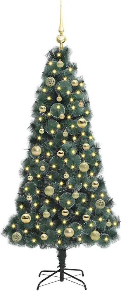 Umělý Vánoční Stromek s Osvětlením a Kuličkami Zelená 150 cm 3396157