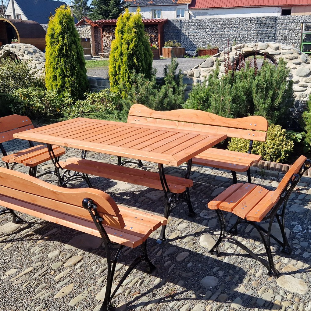 Set zahradního nábytku Iron Přírodní sada 1xstůl 190cm 2xlavice 190cm a 2x židle 80cm Osobní odběr/vlastní doprava