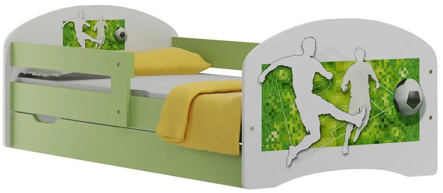 Dětská postel s motivem GOOL 3  se zábranou Rozměr: 160x80, Matrace: bez matrace, Barevná kombinace: BÍLÁ/MODRÁ
