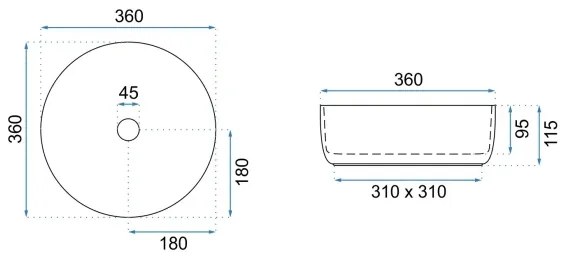 REA-U6630 - Umyvadlo na desku SAMI pr. 36 cm keramika/bílá/broušená zlatá