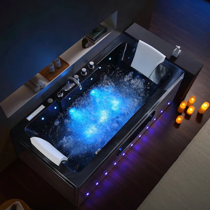 Terra Hydromasážní vířivá vana Iris 933C 170x84 s ohřevem vody, černý mramor