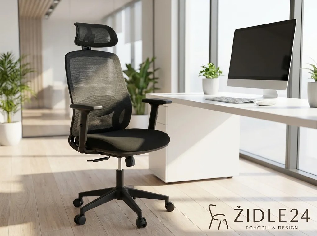 Ergonomická kancelářská židle VEBRUA - černá síťovina