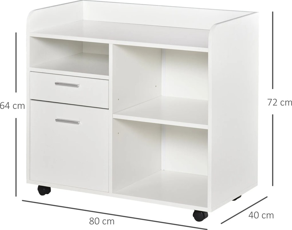 Stojan na tiskárnu Vinsetto - Mobilní organizační jednotka do kanceláře - 80D x 40Š x 72V cm Bílý dřevo | Aosom