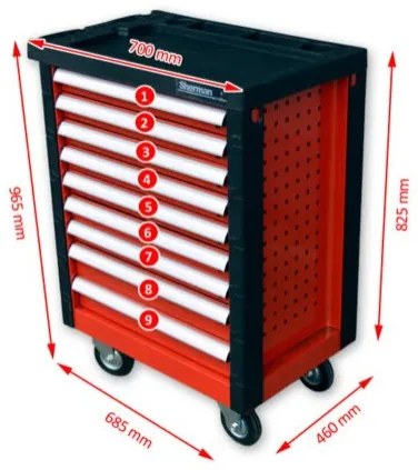 Sherman Dílenská skříň na nářadí 6/9 - Červená