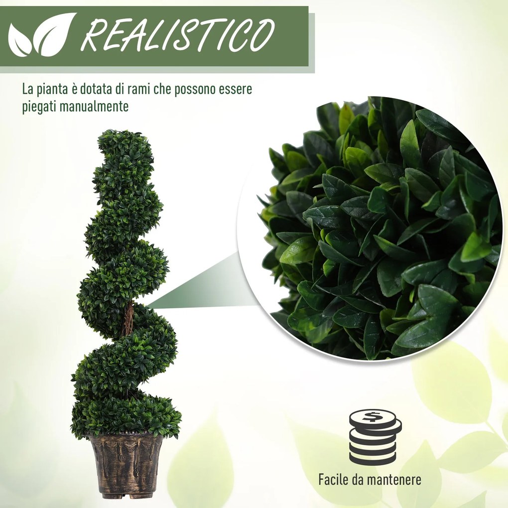 Umělý spirálový buxus Outsunny (Ø32cm x 120cm), Zelená dekorace pro interiér a exteriér, vč. květináče