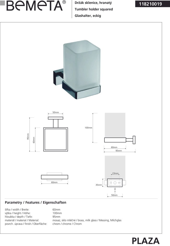 Bemeta Design PLAZA: Držák kartáčků, sklo -