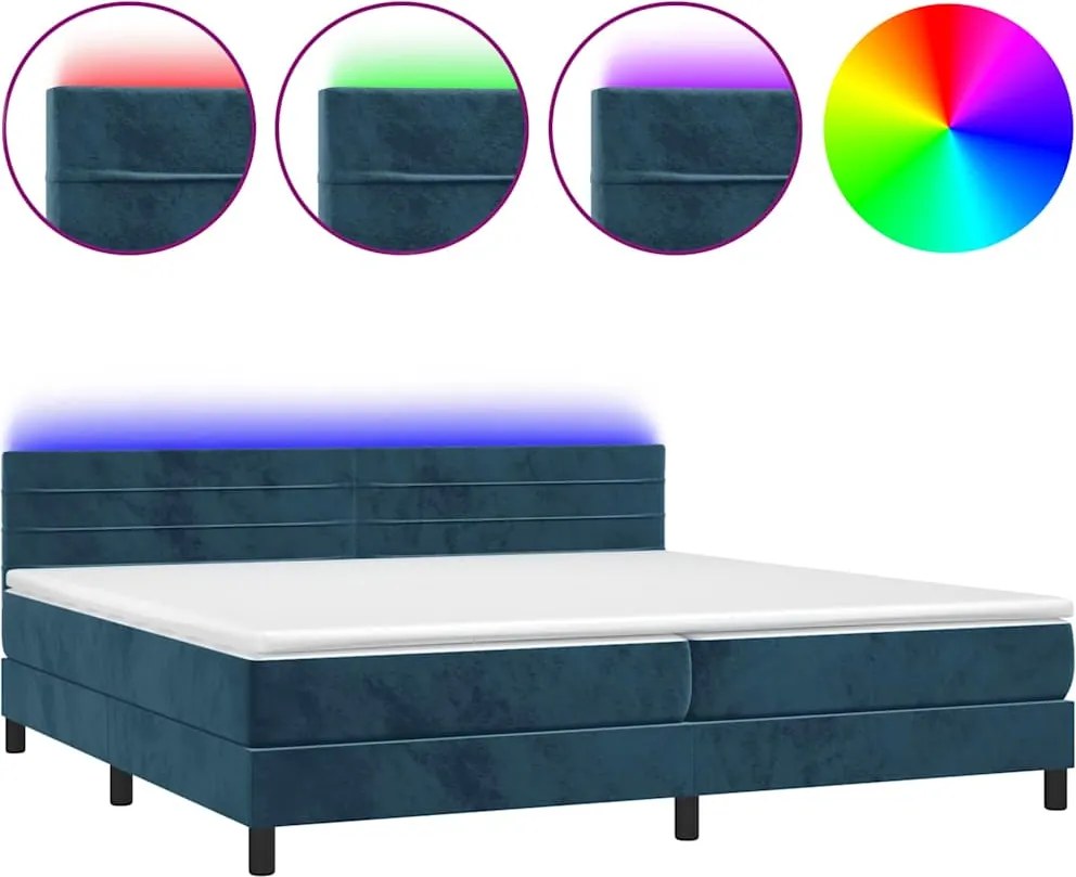Box spring postel s matrací a LED tmavě modrá 200x200 cm samet 3134487