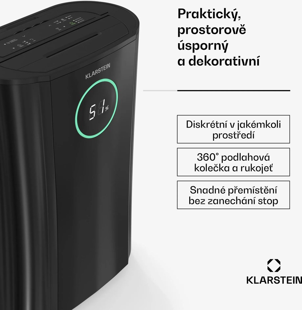 Klarstein DryFy ProConnect 24L odvlhčovač vzduchu, 24 l/den, 30 m², WiFi, Aplikace, LED indikátor, 24-hodinový časovač
