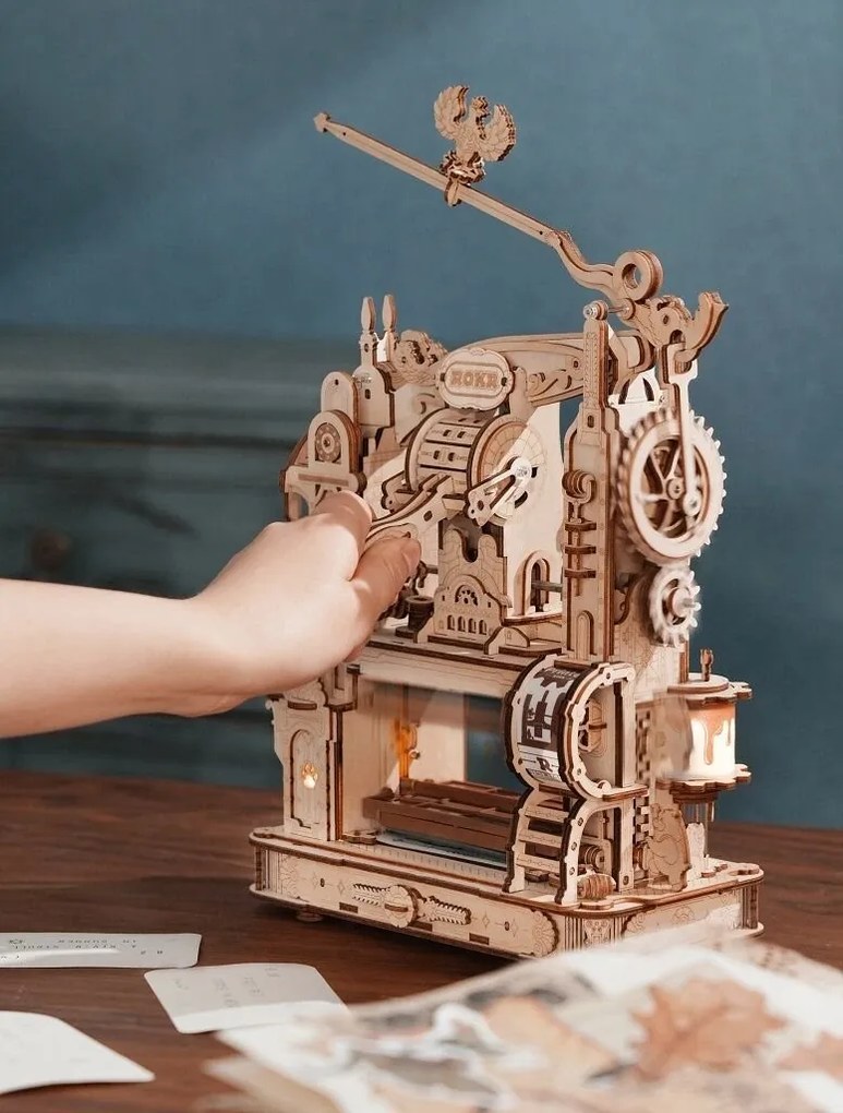 Hračka Robotime 3D dřevěné mechanické puzzle Tiskařský lis