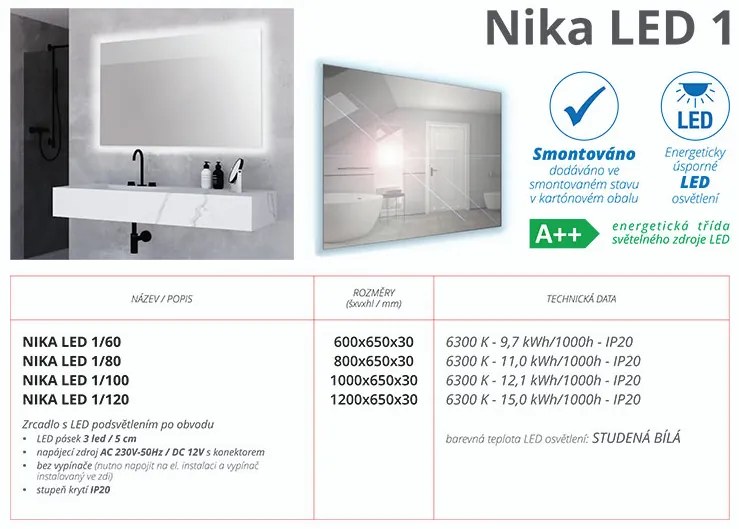 A-Interiéry Zrcadlo závěsné s LED podsvětlením Nika LED 1/60 - nika led 1-60