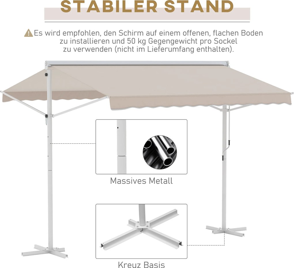 Stojící zahradní markýza Outsunny 3x3m se sklopným ramenem a klikou, béžová, ideální na terasu a zahradu | Aosom.de