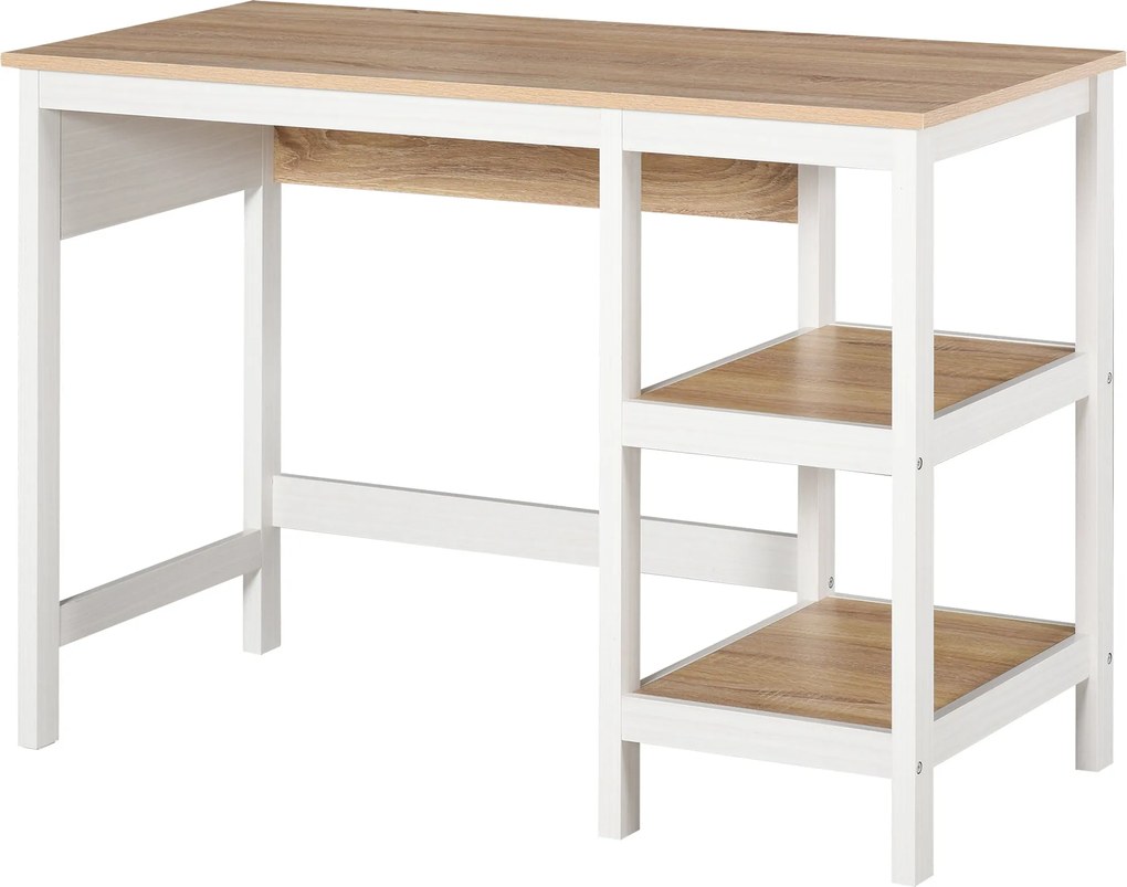 HOMCOM Multimedia Počítačový Stůl rozměry 110Š x 48H x 76V cm s 2 bočními policemi MDF E1 Světle Dub White | Aosom