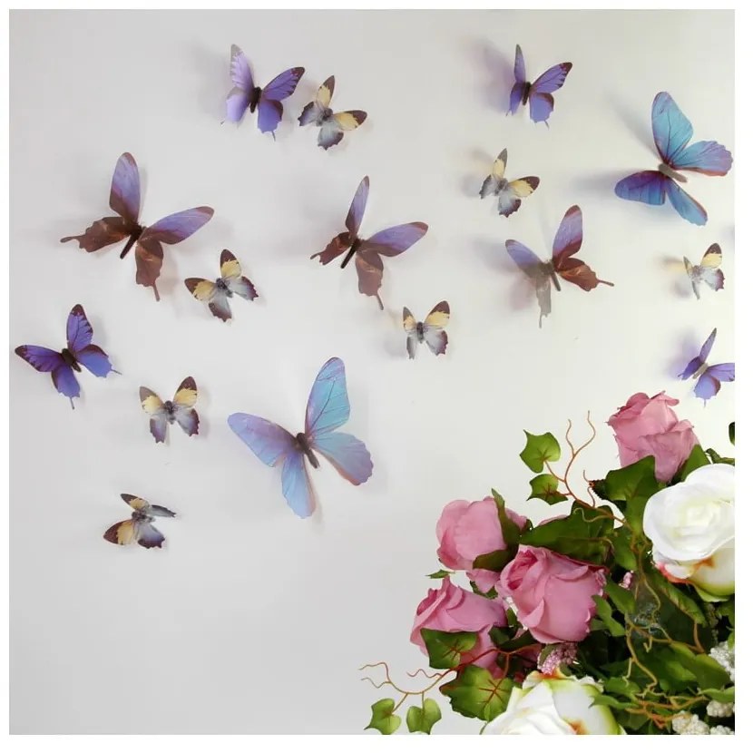 Sada 18 modrých adhezivních 3D samolepek Ambiance Butterflies