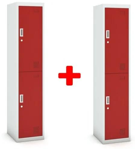 Šatní skříňka dvoudveřová 1+1 ZDARMA, cylindrický zámek, šedá/červená