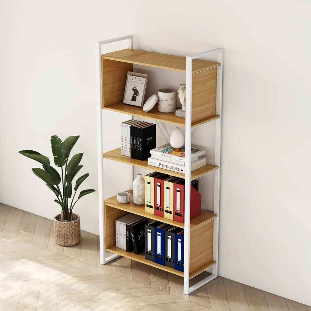 Vysoký kancelářský regál Houseland Nuvia Stack 90 cm dub/bílý