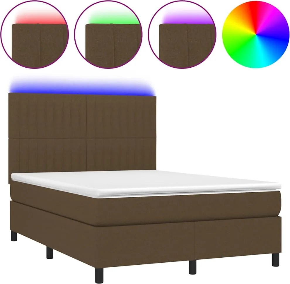 Box spring postel s matrací a LED tmavě hnědá 140x200 cm textil 3135040