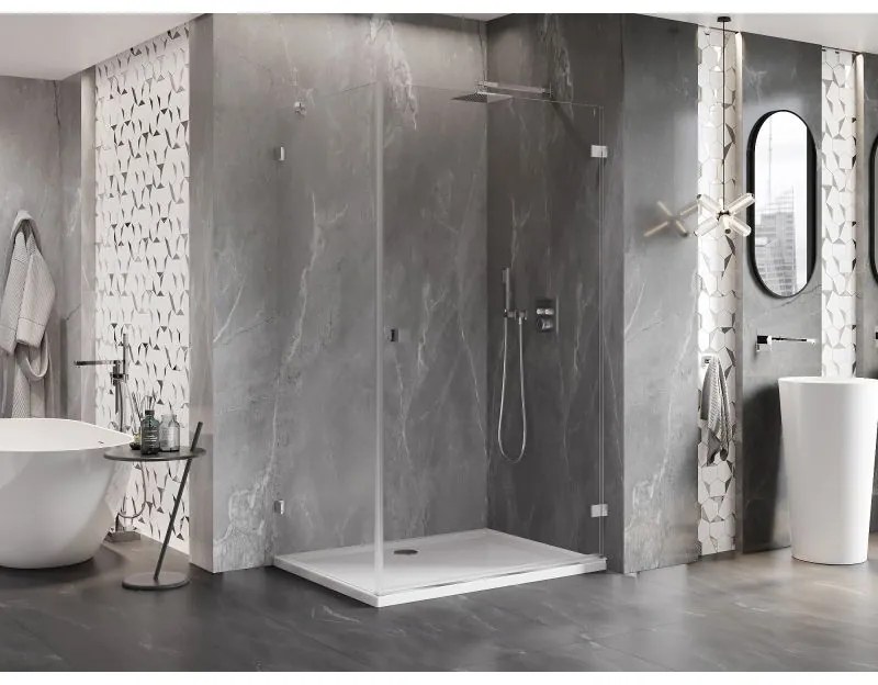 Mexen Lunar-B, pravostranný výklopný sprchový kout 100 x 70 cm, 8mm čiré sklo, chromový profil, 832-100-070-01-00-P
