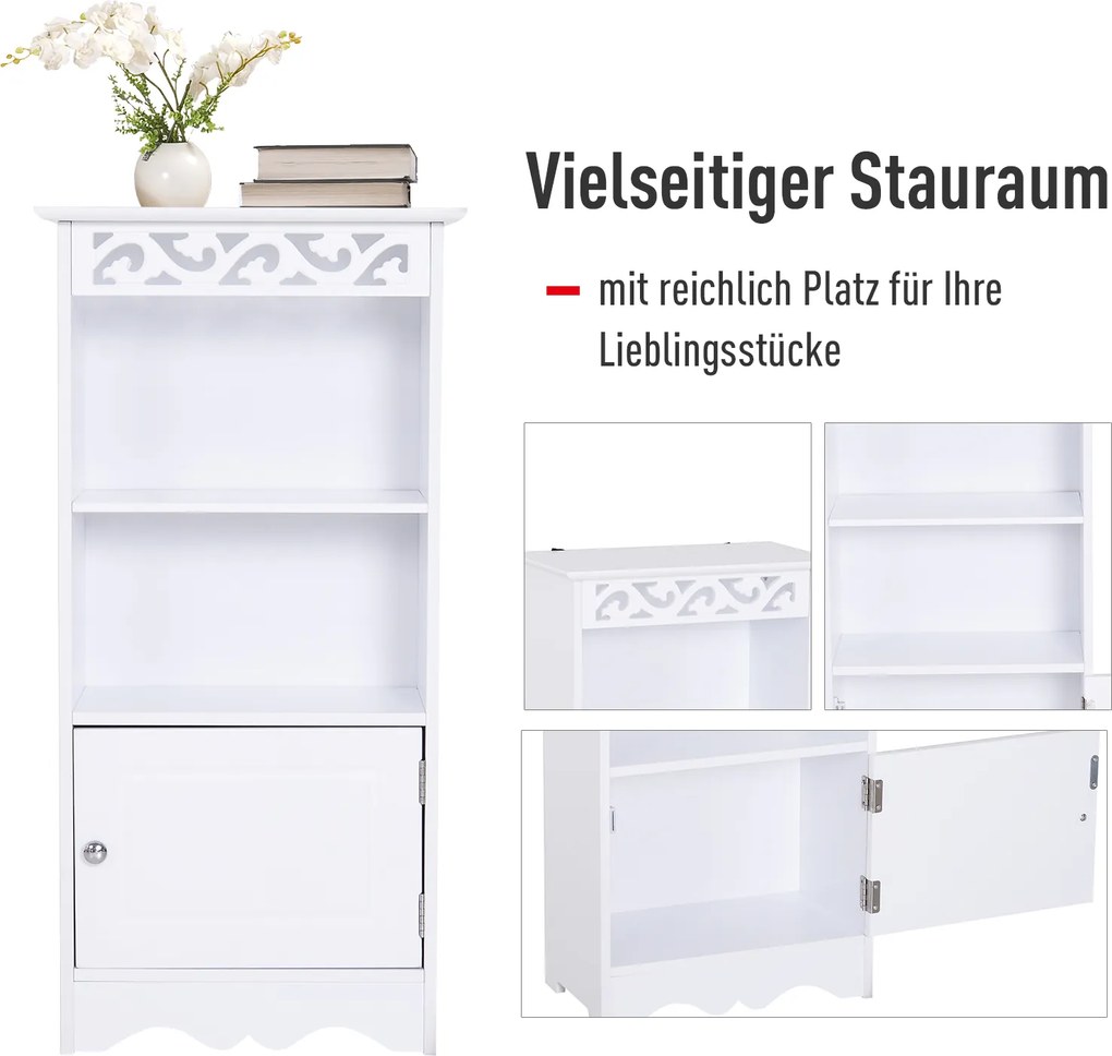 HOMCOM Podlahová skříň a skříň se 2 policemi a dveřmi v bílé MDF pro koupelnu 40Š x 23H x 80V cm
