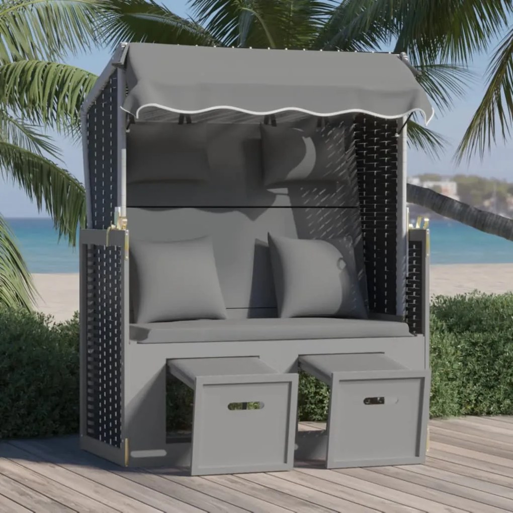 Strandkorb s polštáři polyratan a masivní dřevo antracit/černý 318662