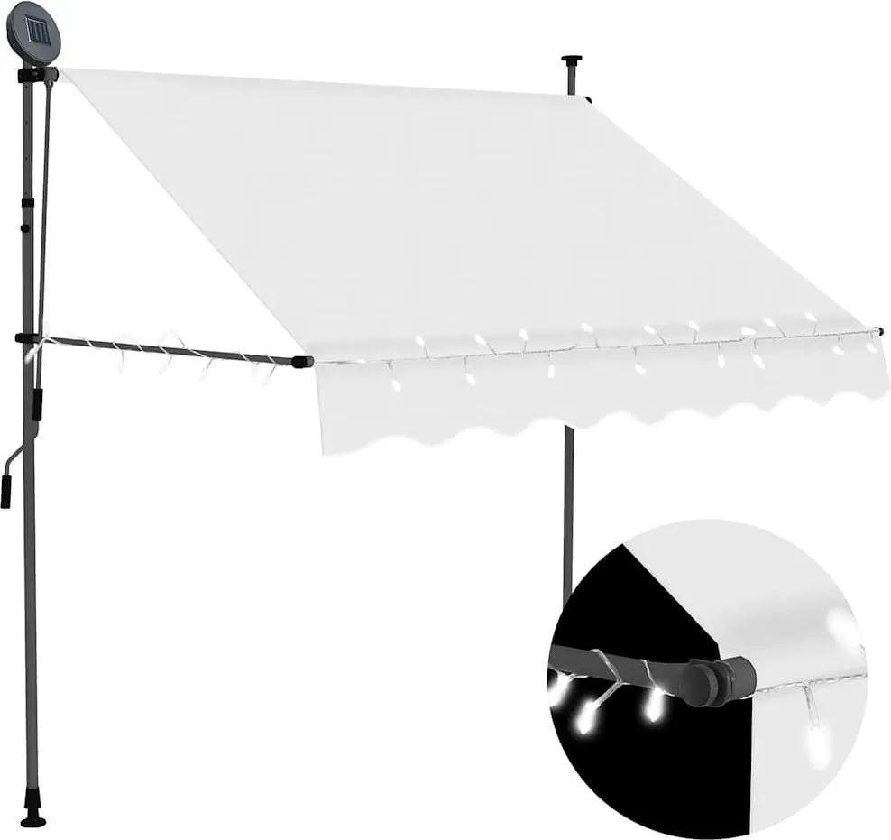 Ručně zatahovací markýza s LED světlem 150 cm krémová 145870